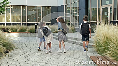 Group of Elementary School Students Rush To a Lesson To School. Back To ...