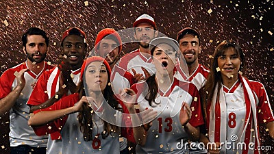 Organized Group of Football Fans Clapping Hands, Cheering for National ...