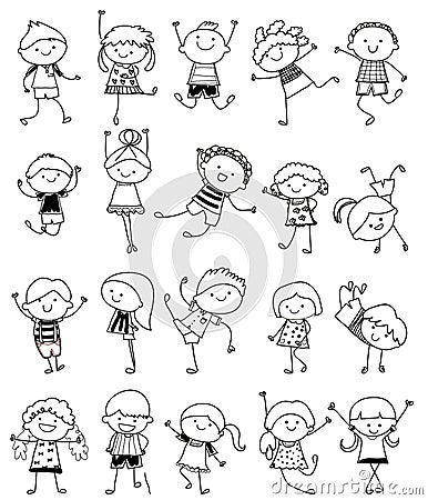 Group of sketch kids set stock vector. Illustration of college - 66541921