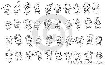 Group of sketch kids set stock vector. Illustration of college - 66541921