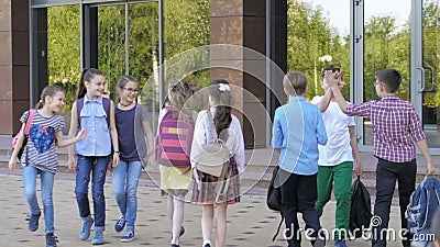 Group of Kids Meet Each Other in Front of School Stock Footage - Video ...