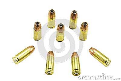 A Group Of 9mm. Bullets Isolated On A White Background Stock Image ...