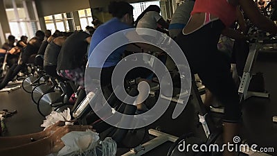 Group of People Pedaling Fast during a Spinning Class Stock Video ...