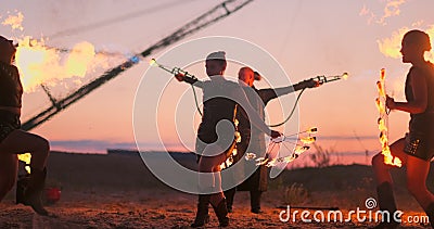 A Group of Professional Circus Performers with Fire Shows Dance Shows ...