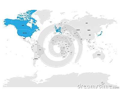 Group Of Seven Countries, G7, Highlighted In The World Map. Vector ...