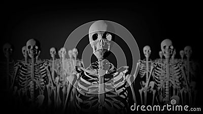 Group of Skeletons Standing in the Dark Staring at the Camera in a ...