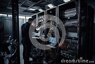 A Group Of Technicians, Installing 5g Network Equipment In A High-tech ...