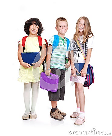 Elementary School Kids Running into School, Back View Stock Photo ...