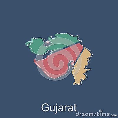 Gujarat Map Vector Illustration With Line Modern, Illustrated Map Of ...