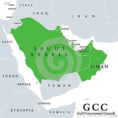 Gulf Cooperation Council, GCC Member States, Political Map Vector ...