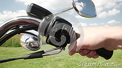 Guy is Throtting on His Powerful Motorcycle, Pulling on the Throttle ...