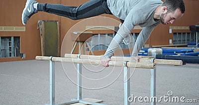 Gymnast Performing Planche Push Up Stock Video - Video of lifestyle ...