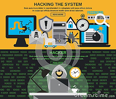 Horizontal Hacker Banners Set Stock Vector - Illustration of broken ...