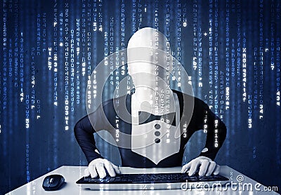 Hacker In Body Mask Decoding Information From Futuristic Network Stock ...