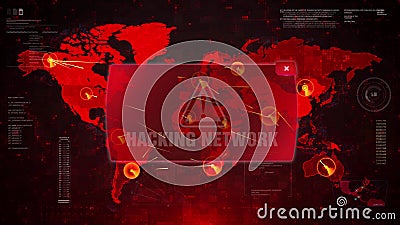 HACKING NETWORK Alert Warning Attack On Screen World Map Loop Motion ...