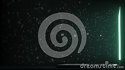 HACKING Text Made with Letters Flying Off Laptop Screen. 3D Animation ...