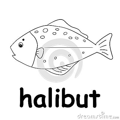 Kids Line Illustration Coloring Halibut. Animal Outline Cartoon Vector ...