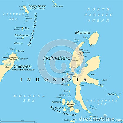 Halmahera, Largest Island Of The Moluccas In Indonesia, Political Map ...