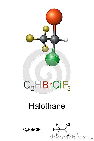 Halothane, Ball-and-stick Model, Molecular And Chemical Formula Vector ...