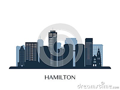 Hamilton Skyline, Monochrome Silhouette. Vector Illustration ...