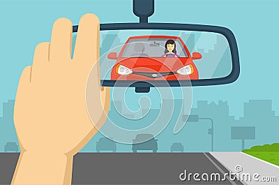 Hand Adjusting A Rear View Mirror In A Car. Cartoon Vector ...