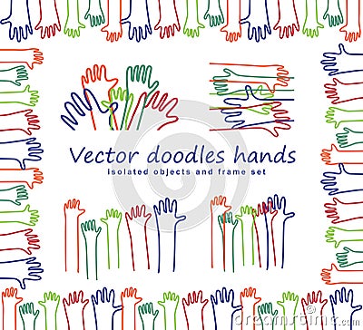 Hand Arms Doodles Lines Isolated Objects And Frame Set Vector ...