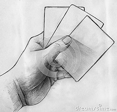 Hand With Cards Sketch Stock Illustration - Image: 44192132
