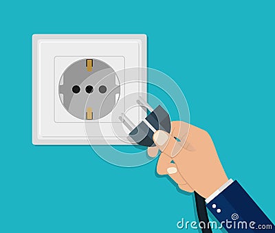 Hand Disconnecting Electric Plug. Man Unplug Electrical Power Socket ...
