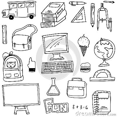 Hand Draw School Supplies Doodles Stock Vector - Image: 74944622