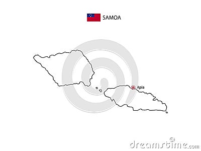 Hand Draw Thin Black Line Vector Of Samoa Map With Capital City Apia ...