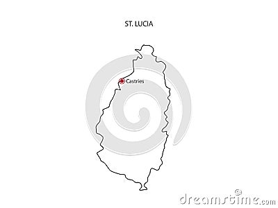 Hand Draw Thin Black Line Vector Of St. Lucia Map With Capital City ...
