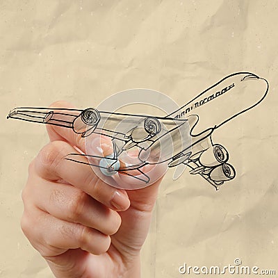 Hand Drawing Airplane With Crumpled Paper Background Royalty-Free Stock ...
