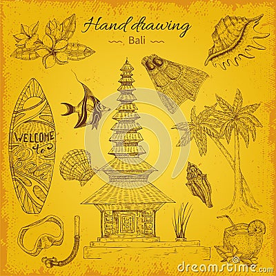 Hand Drawing Balinese Background Vector Illustration | CartoonDealer ...