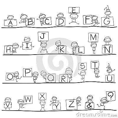 Hand Drawing Cartoon Happiness Alphabet Vector Illustration ...