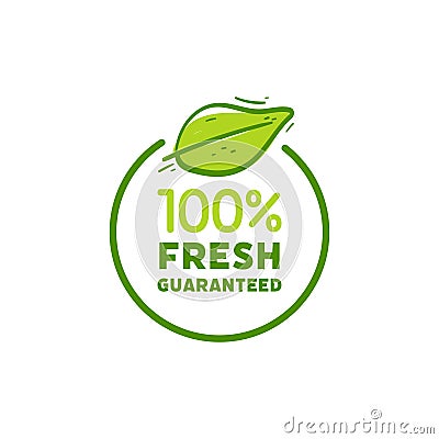 Hand Drawing 100% Fresh Sign. Fresh Product Element Green Label Vector ...
