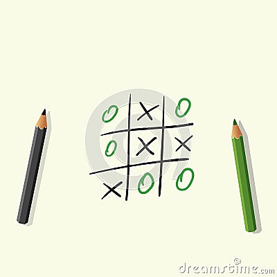 Hand-drawing, Playing TIC TAC Toe On Paper With Pencils. Vector ...