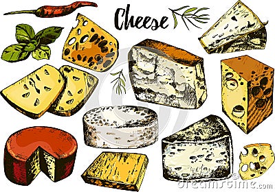 Hand Drawing Set With Different Cheeses. Cartoon Vector | CartoonDealer.com #65063709