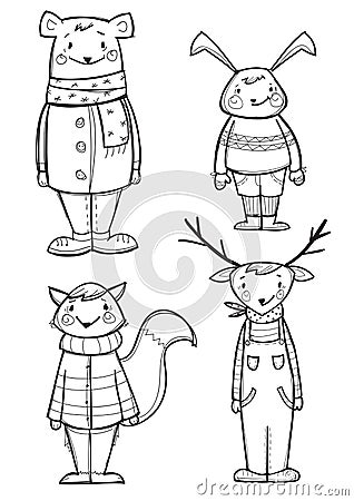 Hand Drawn Animals In Clothes, Isolated Stock Vector - Image: 46730656