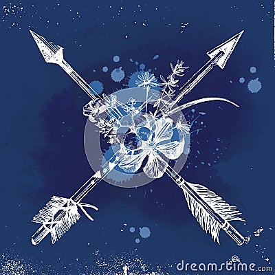 Hand Drawn Arrows With Flowers And Leaves Cartoon Vector ...