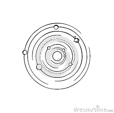 Hand Drawn Black And White Vector Ink Illustration Of Solar System ...