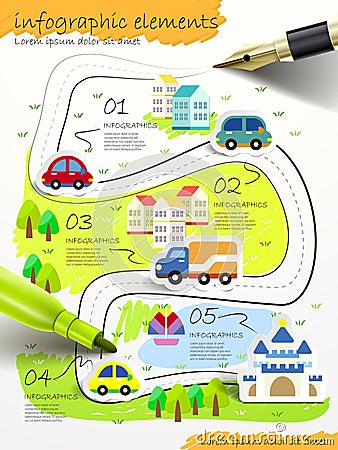 Hand Drawn Collage Style Infographic With Fountain Pen Cartoon Vector ...