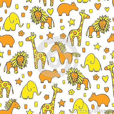 Hand Drawn Cute Animals. Vector Pattern | CartoonDealer.com #165719971