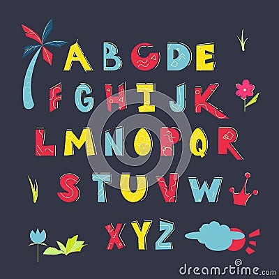 Hand Drawn Doodle Abc Alphabet, Cut Out Font. Vector Illustration ...