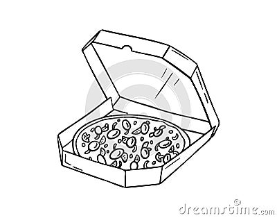 Hand Drawn Doodle Box Of Pizza. Sketch Open Pizza Box. Drawing Pizza In ...