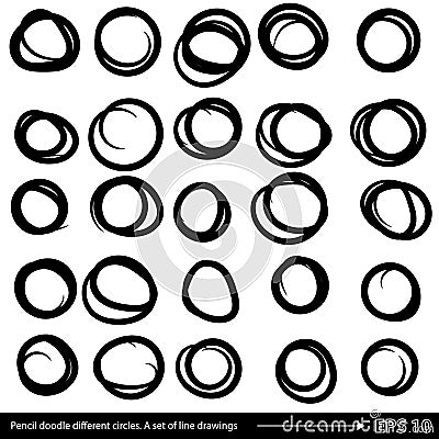 Hand Drawn Doodle Different Circles. A Set Of Bold Line Drawings Vector ...
