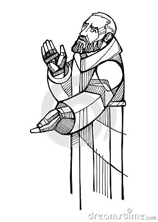 Hand Drawn Illustration Of Saint Padre Pio Cartoon Vector ...