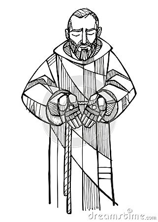 Hand Drawn Illustration Of Saint Padre Pio | CartoonDealer.com #261471610