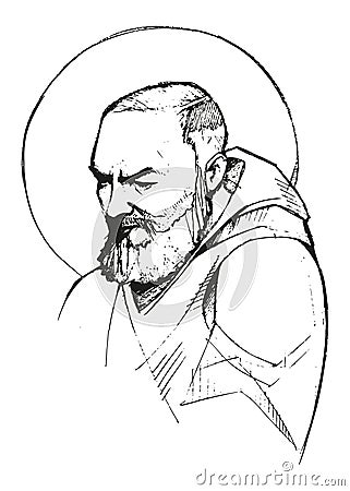Hand Drawn Illustration Of Saint Padre Pio Cartoon Vector ...