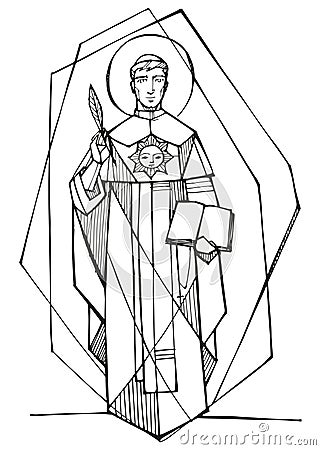 Hand Drawn Illustration Of St. Thomas Of Aquinas Cartoon Vector ...
