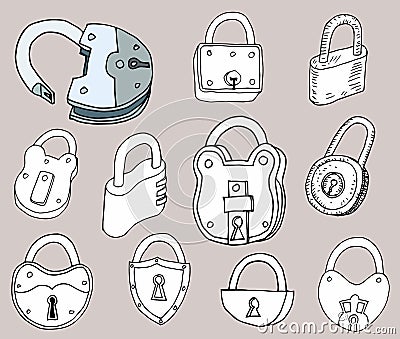 Hand Drawn Locks Icon Set Vector Illustration | CartoonDealer.com #42354258